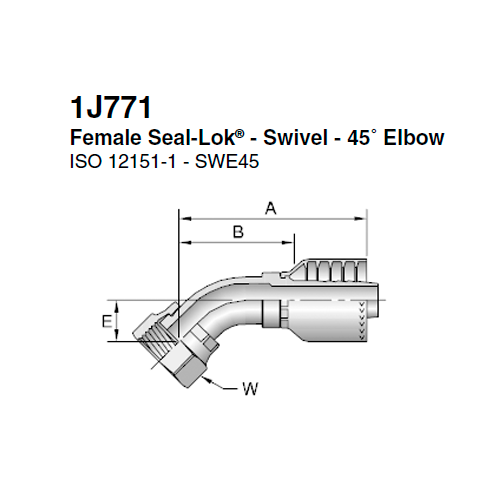 1J771 Female Seal-Lok® - Swivel - 45˚ Elbow ISO 12151-1 - SWE45